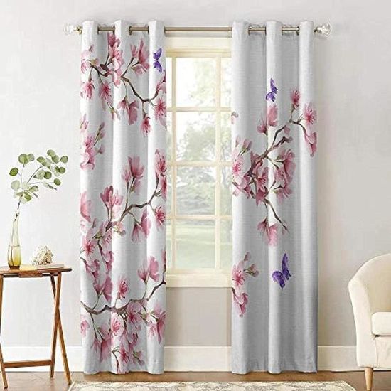 Rideau Occultant Salon Rideaux À Oeillets Chambre 3D Rose Prune Plante ...
