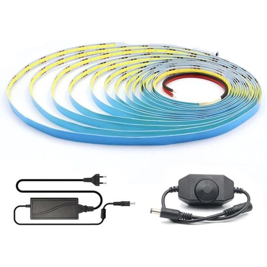 5M Cob Bande Led 12V Blanc Froid 6000K Bande Lumière Led Cob Ruban Led Dimmable 320Leds-M Avec ...