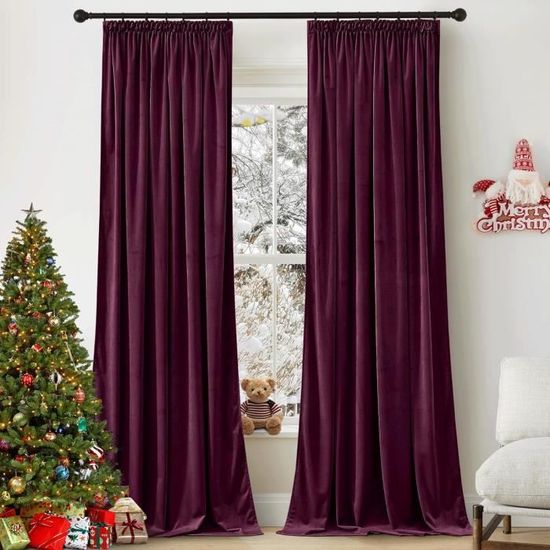 Rideaux Salon - Rideaux Velours Rouge Galon Fronceur Decoration Noel ...