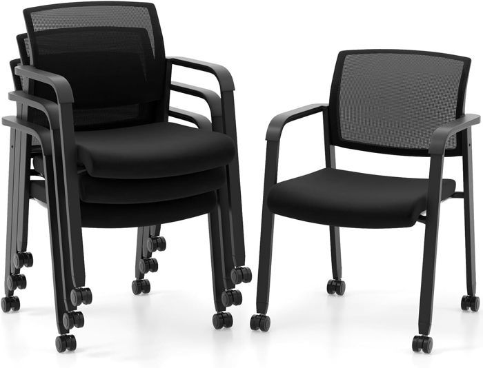 GIANTEX Lot 2 Chaises de Bureau Empilables à Roulettes- Fauteuil de ...