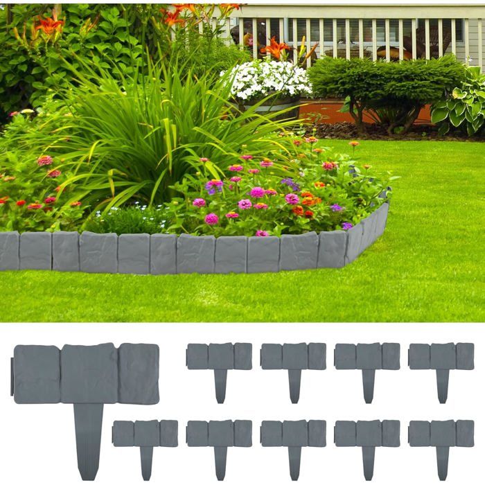 10 PCS Bordures de Jardin 2.5m Bordure de Pelouse Bordure de Gazon ...