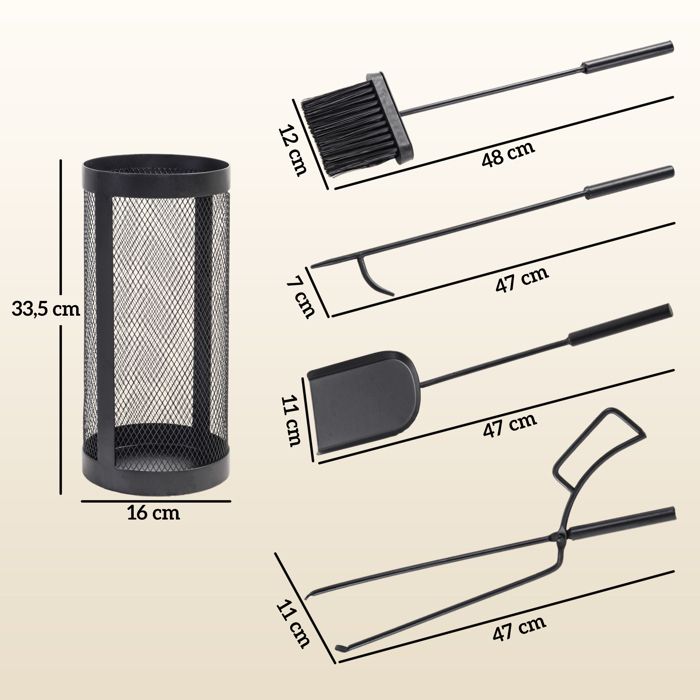 Set d'accessoires de cheminée 5 pièces avec balai, pelle, pince ...