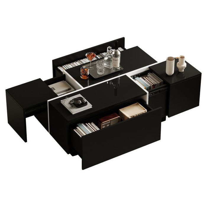 Table basse carrée noire moderne, table de canapé en Patchwork avec ...