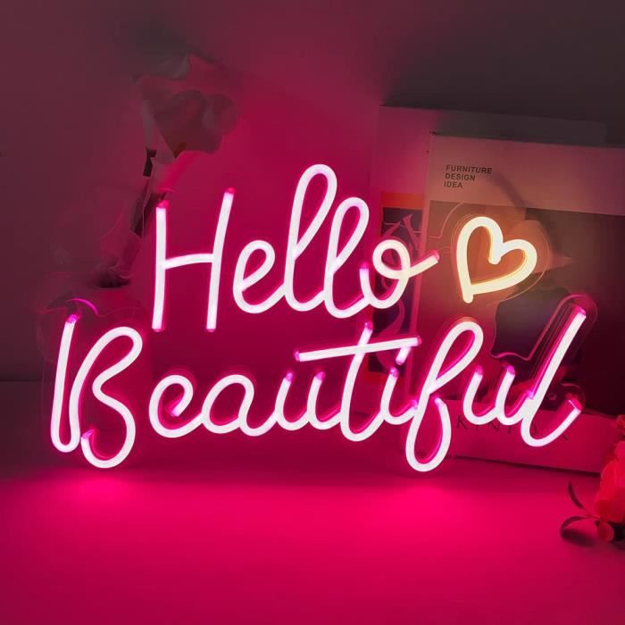 Rose (42x26 cm) - Belle enseigne fluo LED sur mesure, USB, pour chambre ...