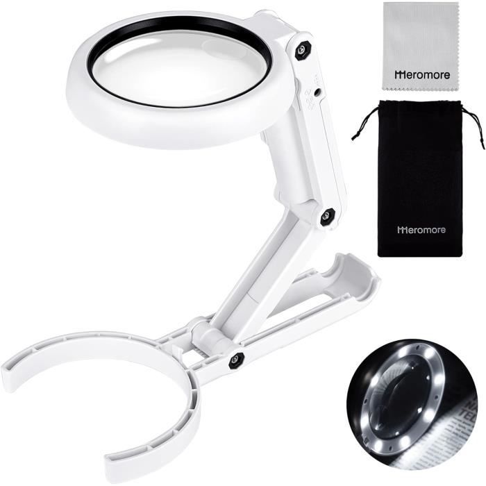 Loupe À Main 5X 11X, Loupe De Table Avec Support Pliable Avec Lumière 8 ...