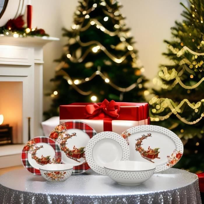 Service de table en porcelaine 26 pièces motifs père Noël - Cdiscount Maison