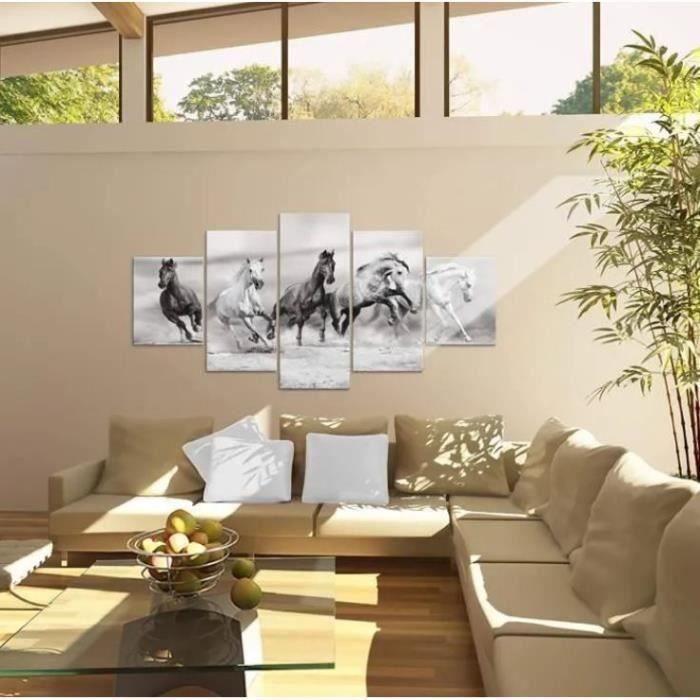 Tableau Décoration Murale Chevaux 200 x 100 cm - 5 Panneaux Deco Toile ...