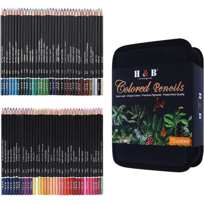 Ensemble De Crayons De Couleur 72 Couleurs, Crayons De Dessin Professionnels À Base Souple Avec ...