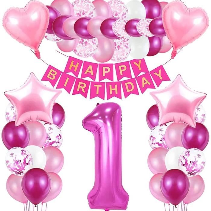 Ballon 1 Anniversaire Rose, Décoration D'Anniversaire 1 An Fille ...