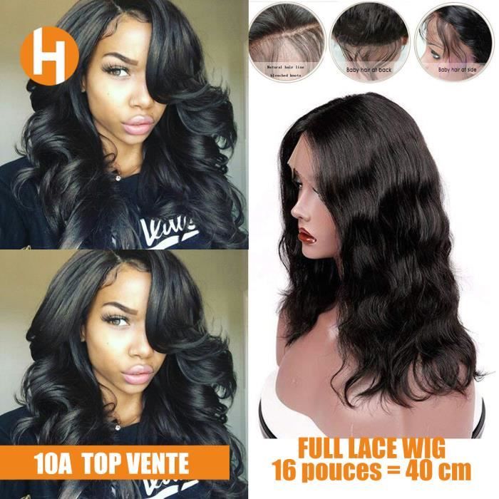 Perruque bresilienne femme full lace wig ondulé REMY 16pouces=40cm 100% ...