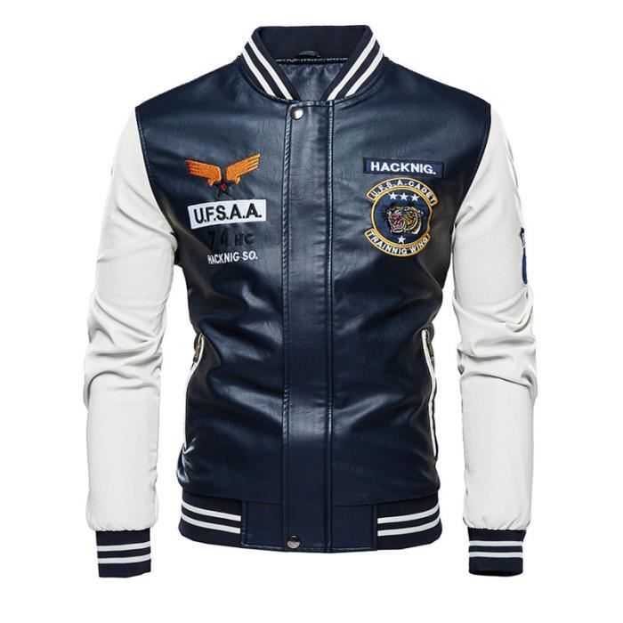 Veste en Cuir Homme Baseball Imprimé Casual Slim Fit Veste en Cuir PU ...