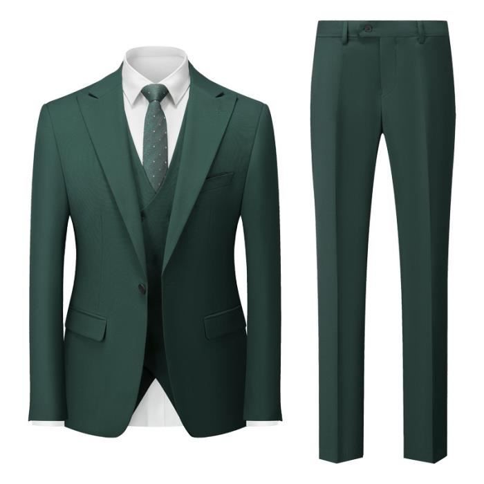 Costume Homme Mariage Slim 3 Pièces Cérémonie Business - Vert - Revers ...