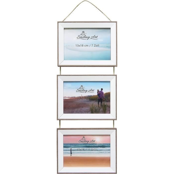 Cadre photo collage mural pour 3 photos en bois MDF avec vitre en verre ...
