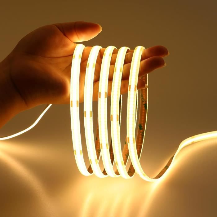 12v Ruban Led Cob Blanc Chaud 3000k 6m Intérieur 320leds M Lumineuse