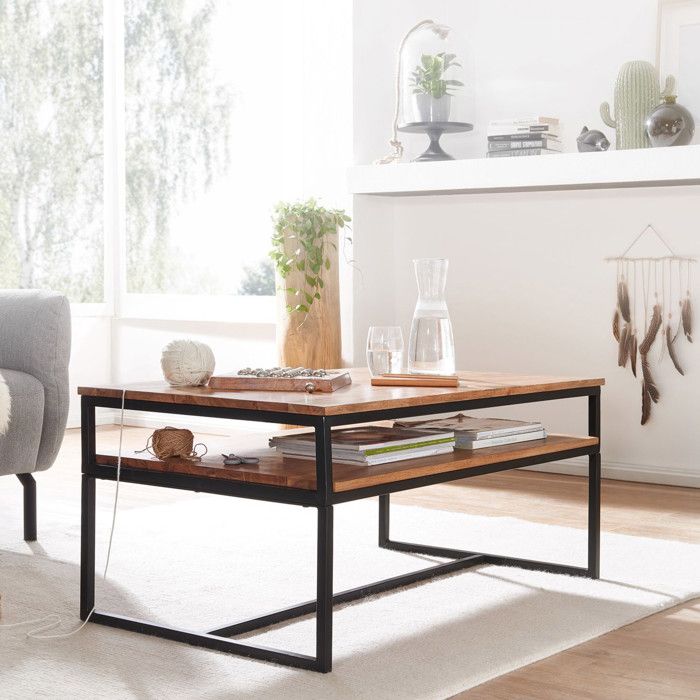 WOHNLING table basse 100x60x45 cm table de salon en bois massif table ...