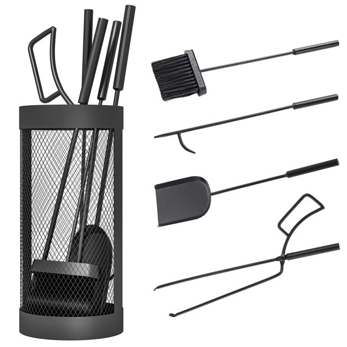 Set d'accessoires de cheminée 5 pièces avec balai, pelle, pince ...