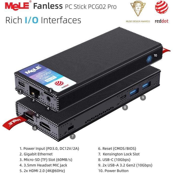 Mini PC Stick - MELE - PCG02 Pro - N100 - 8Go RAM - 128Go eMMC - Double ...