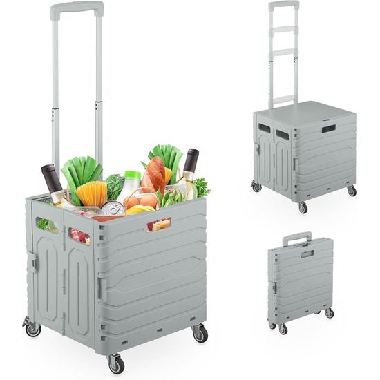 Shopping Trolley, Lid and 4 Wheels, Up to 35 kg, Folding Box, Plastic ...