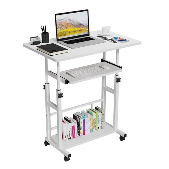 Bureau informatique roulant - Table d'ordinateur mobile - Blanc ...