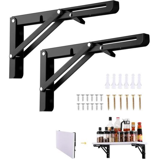 Équerre Pliante250mm, 2 Pièces Noir Support Console Pliable, Supports D ...