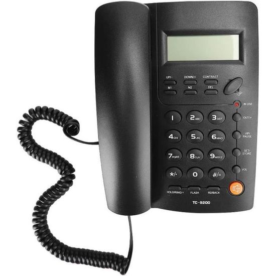 Téléphone Fixe,Identification De L'Appelant Mains Libres Noir Abs,Téléphone Filaire ...