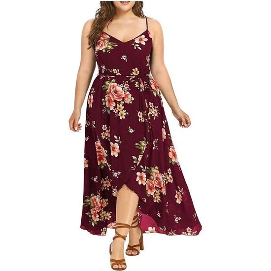 Robe Femme Ete - Azurin - Imprimé Floral - Mousseline - Col V - Maxi ...