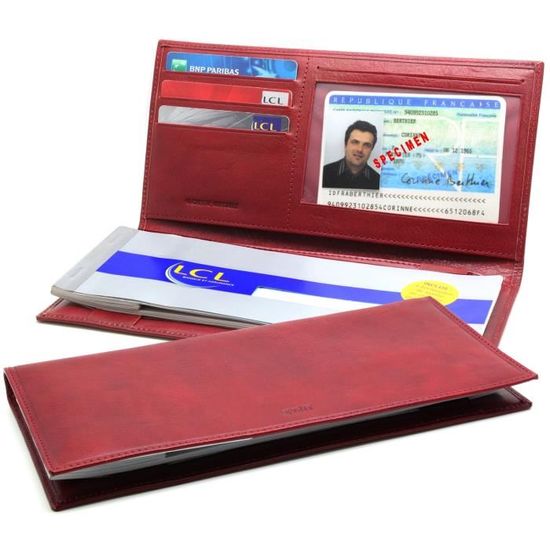 Porte Chéquier Portefeuille Homme Femme en Cuir Rouge ROUGE - Cdiscount ...