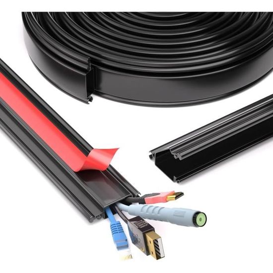 Gaine de cable noire de 1 m, cache-cable pour mur, auto-adhésive ...
