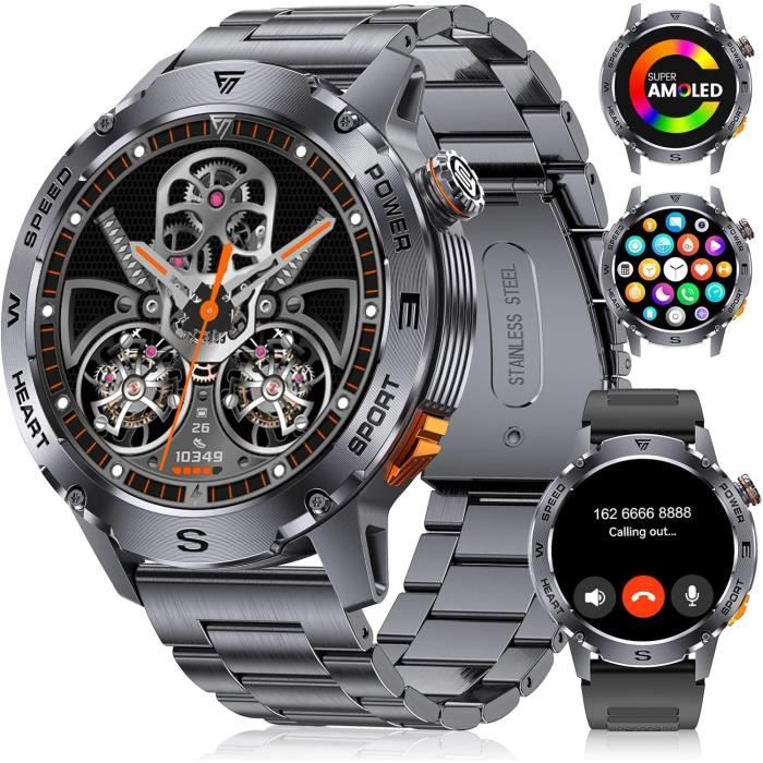 Montre Connectée Hommes avec Écran AMOLED Étanche 460mAh Longue ...