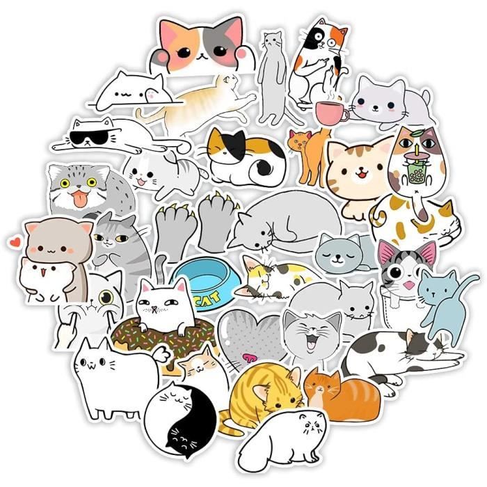 Graffiti Autocollant Chaton De Dessin Animé Mignon Autocollant 50pcs