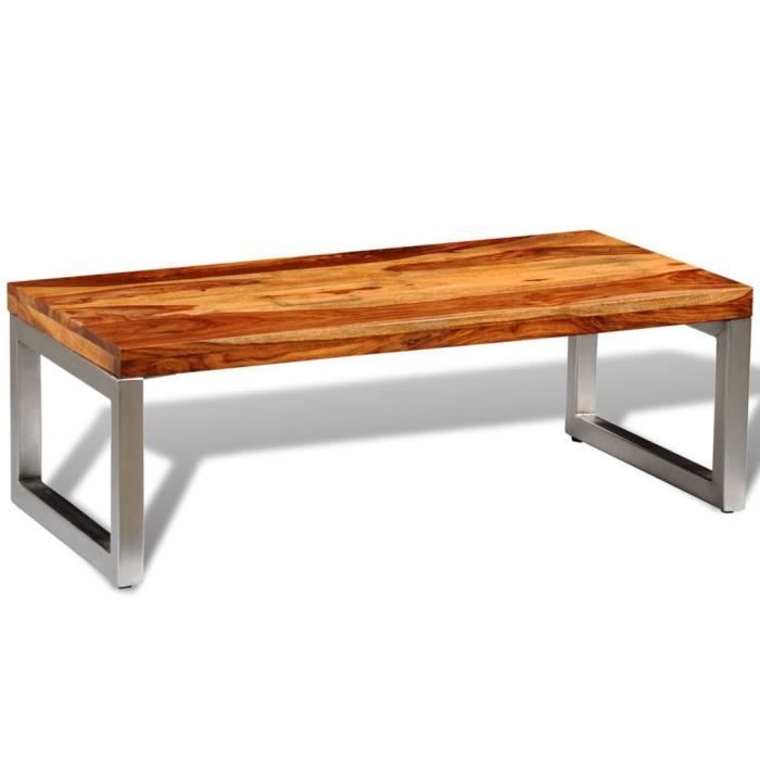 SIB Table basse avec pieds en acier Bois massif de sesham - Cdiscount ...