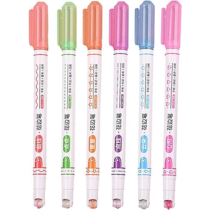 Stylos surligneurs colorés,Marqueurs à Double Pointe avec 6 Formes de ...