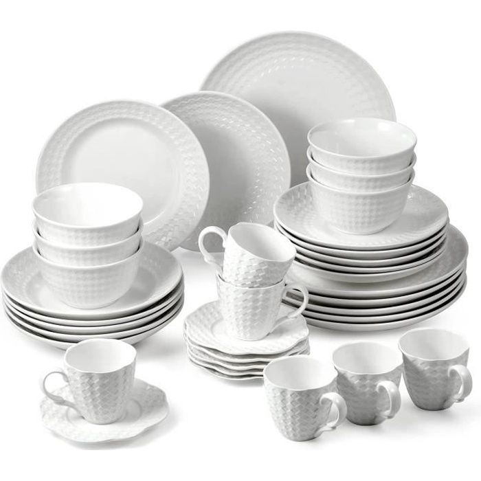 Service De Table - Complets Personnes Moderne Relief Blanche Vaisselles ...
