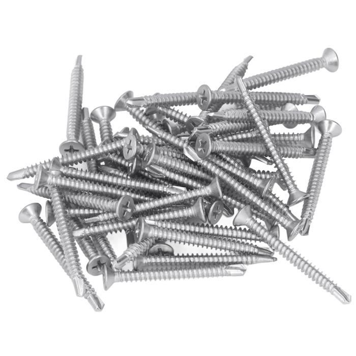 JIE Vis autoperceuses - 200 pcs vis auto-perceuse tête fraisée en acier inoxydable 410 50mm ...