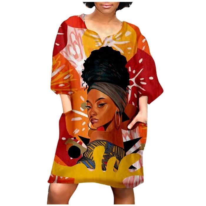 Mini robe décontractée à col en V à manches moyennes et à imprimé ...