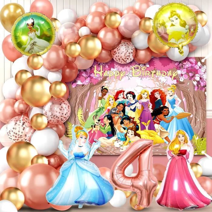71 Pièces Deco Anniversaire Fille 4 Ans Princesse, Ballon Anniversaire ...