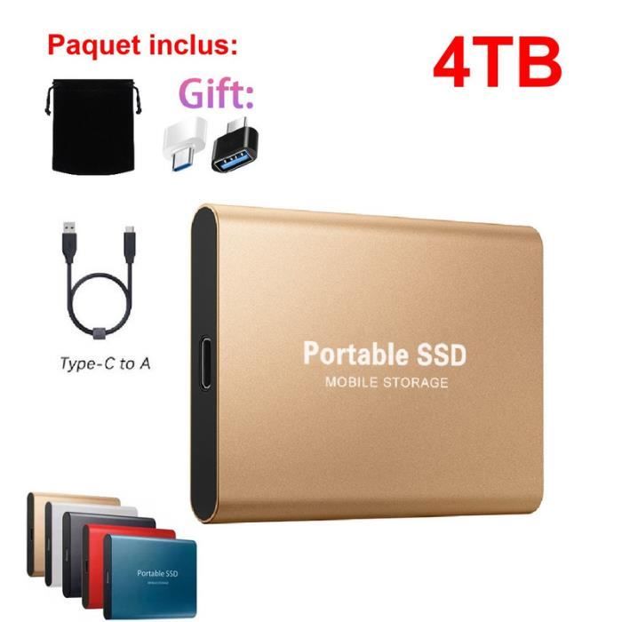 SSD 4T Disque Dur Externe Portable HDD Or avec OTG Adaptateur Type-C ...