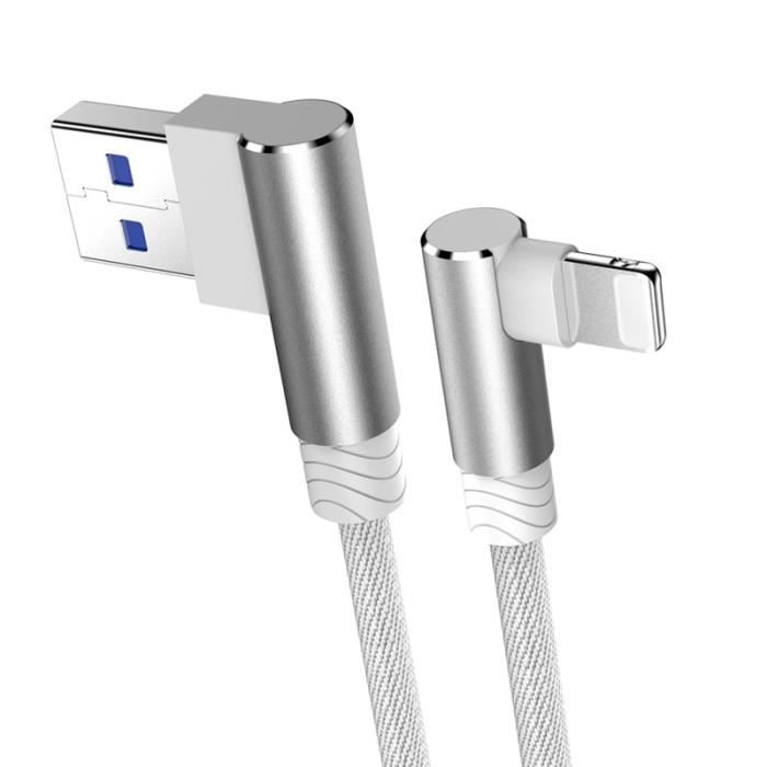 WHITE-2m -Câble USB coudé (90°) long-court pour recharge et données (1 ...