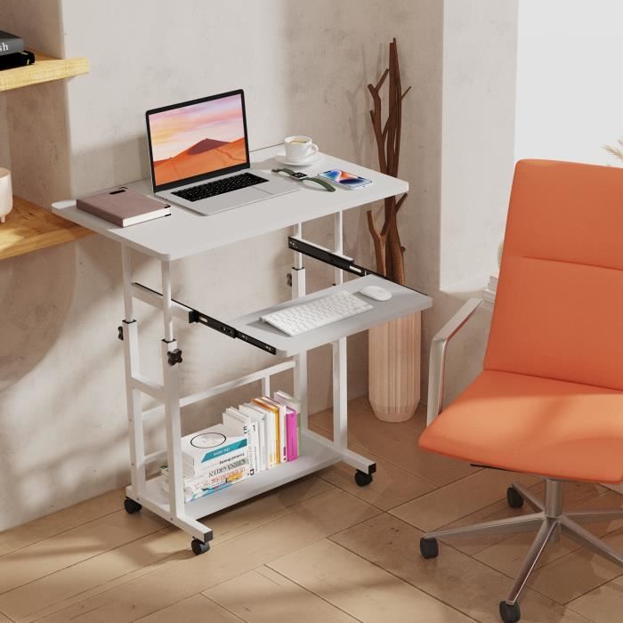 Bureau informatique roulant - Table d'ordinateur mobile - Blanc ...