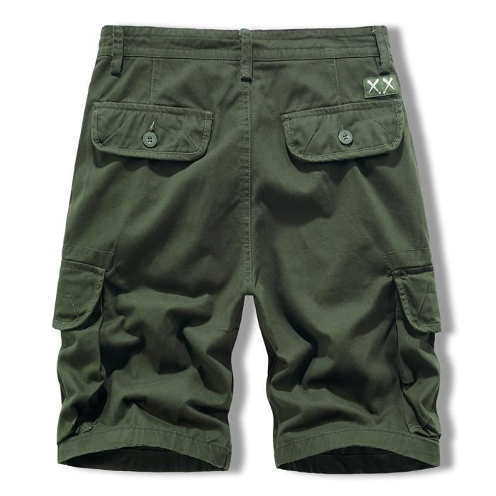 Short Cargo Homme Pur Coton Coupe Droite Casual Short Ete Multipoches ...