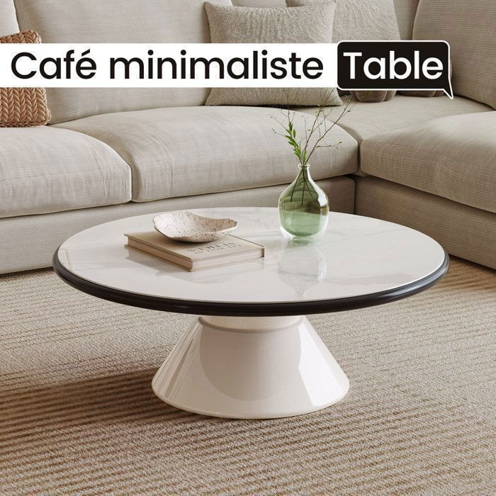 Table basse ronde design moderne, plateau en verre trempé blanc, pied ...