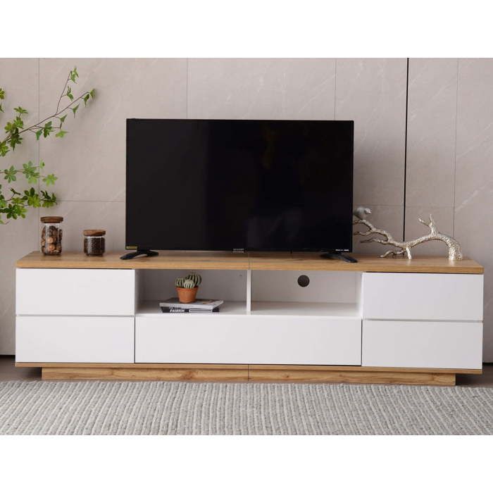 Meuble TV en bois 180 cm, meuble tele bas avec 5 portes et ...