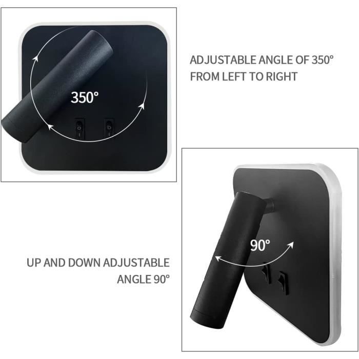 Applique Murale Led 12W Liseuse De Chevet Avec Interrupteur 3W+9W 3000K Fixation Murale Spot ...