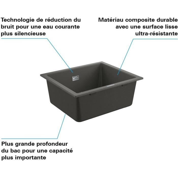 GROHE Evier composite K700U 533 x 457 mm Gris granite 31654AT0 ...
