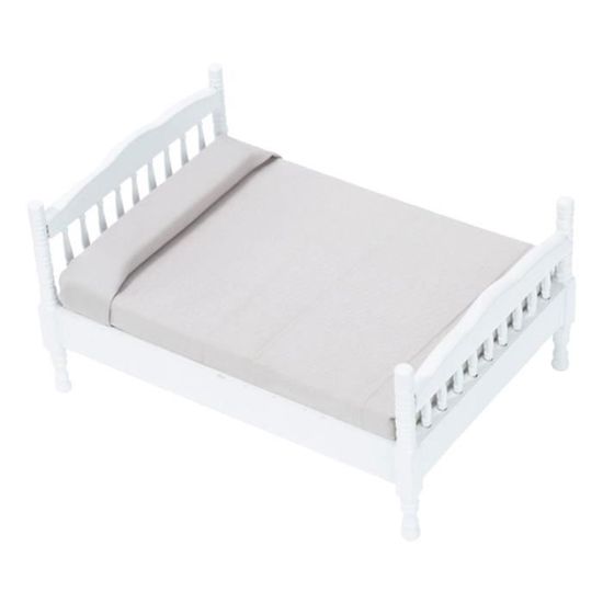 Lit de maison de poupée miniature Mini lit de meubles Lit double pour les amoureux de la maison ...