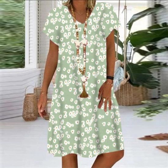 Mode d'été femmes décontracté lâche manches courtes col rond imprimé ...