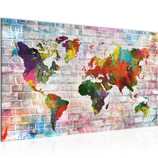 Runa art Tableau Décoration Murale Carte du Monde 70x40 cm - 1 Panneau ...