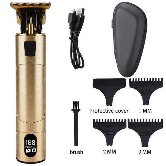 TONDEUSE A BARBE,LCD Champagne gold2--Tondeuse à cheveux électrique sans fil Rechargeable USB T9 ...
