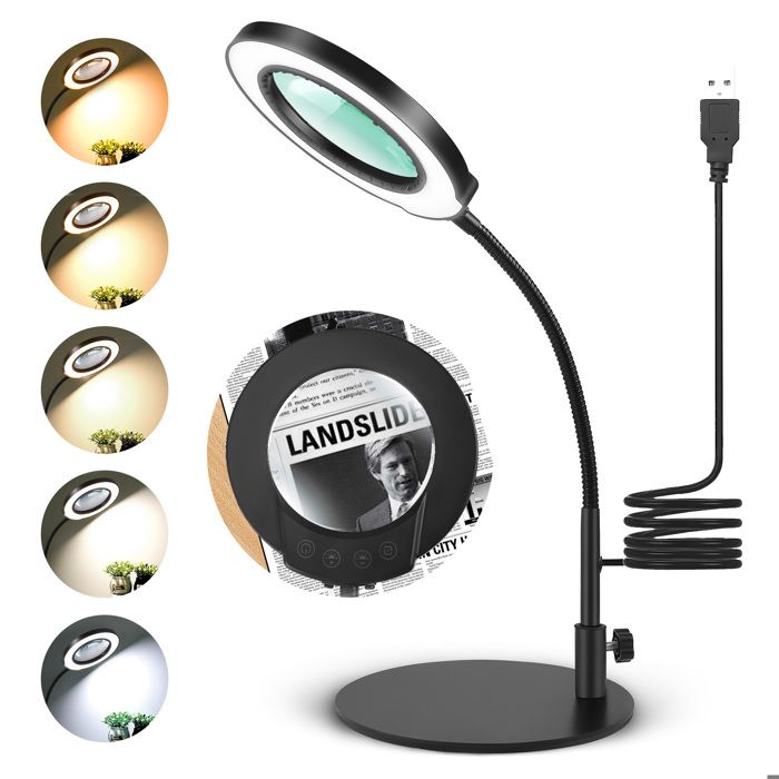 Lampe Loupe, 10x Loupe Grossissante sur Pied Modelisme 360° LED Loupe Eclairante 5 Couleurs ...