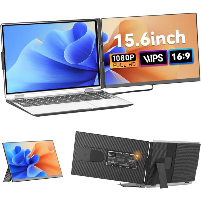 Moniteur Portable 15,6" Fhd 1080P Ips - Double Écran Détachable Pour Pc ...